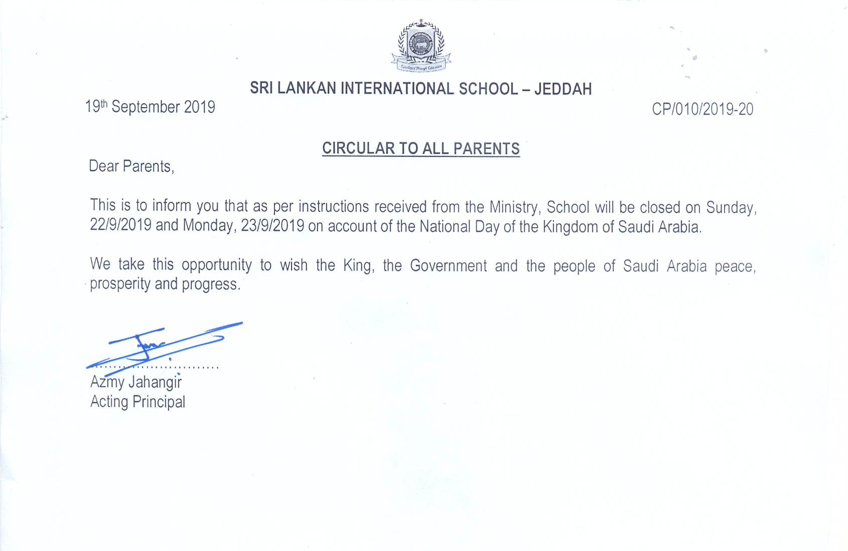 National Day -Holiday Declaration – Sri Lankan International School Jeddah