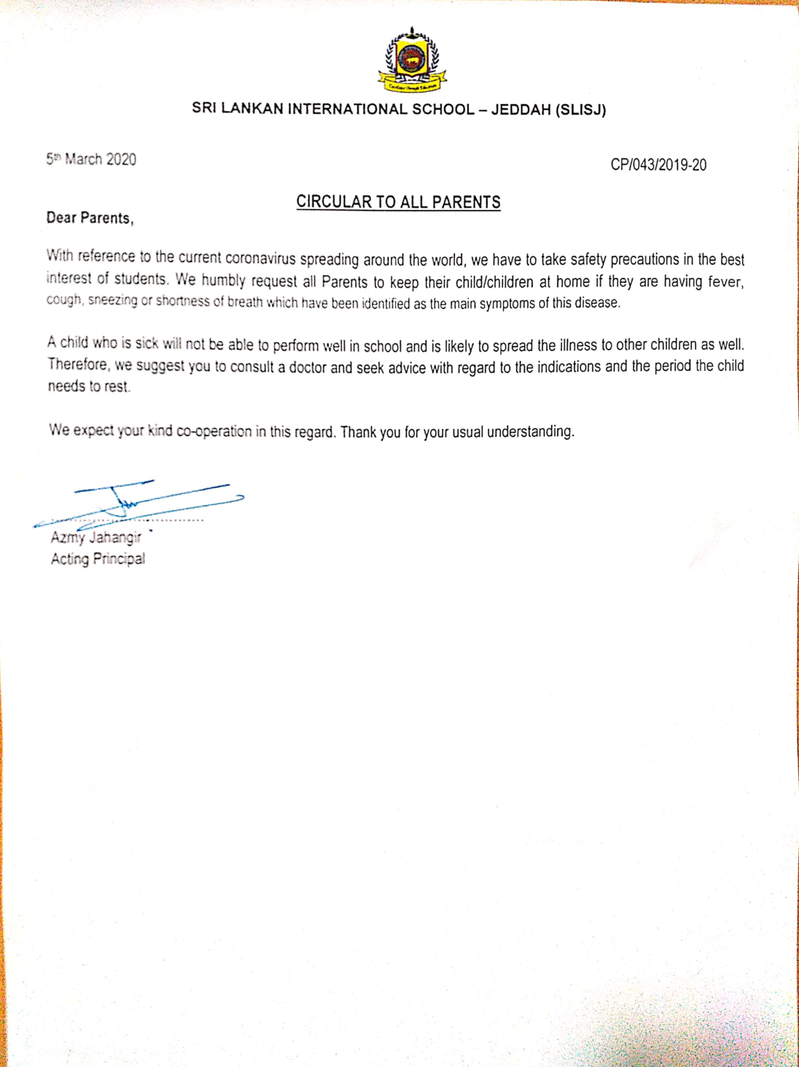 Precautions on Corona Virus – Sri Lankan International School Jeddah